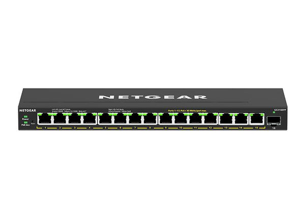 NETGEAR (GS316EPP)16埠 千兆智能網管Plus 交換機(PoE+) | 15x1G PoE+ 231W | 1xSFP
